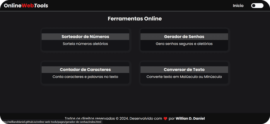 Github Willianddanielonline Web Tools Site Construído Utilizando Html5 Css3 E Javascript